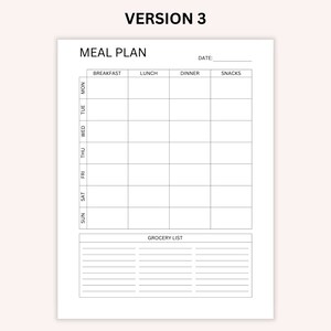 Printable Weekly Meal Planner With Grocery List, Shopping List, Grocery ...