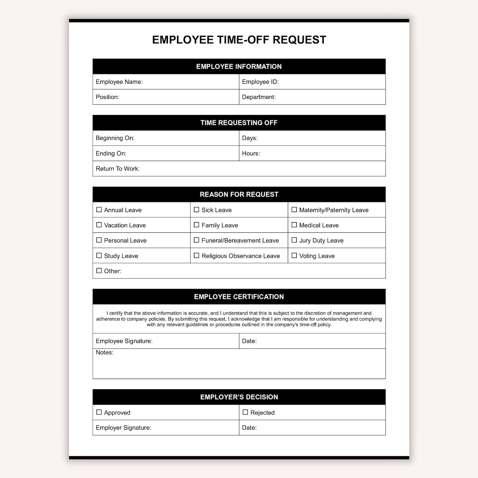 Editable Employee Time-off Request Template, Printable Vacation Request ...