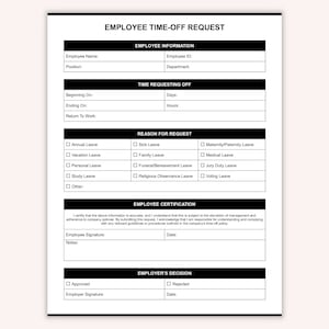 Editable Employee Time-off Request Template, Printable Vacation Request ...