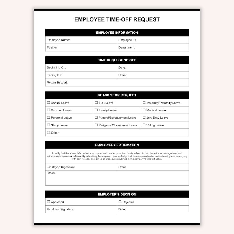 Editable Employee Time-off Request Template, Printable Vacation Request ...