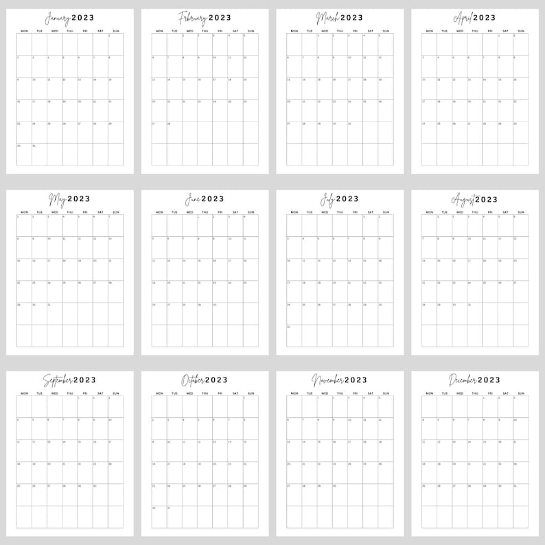 Printable 2023 Monthly Calendar, Year Calendar, Minimalist Calendar ...