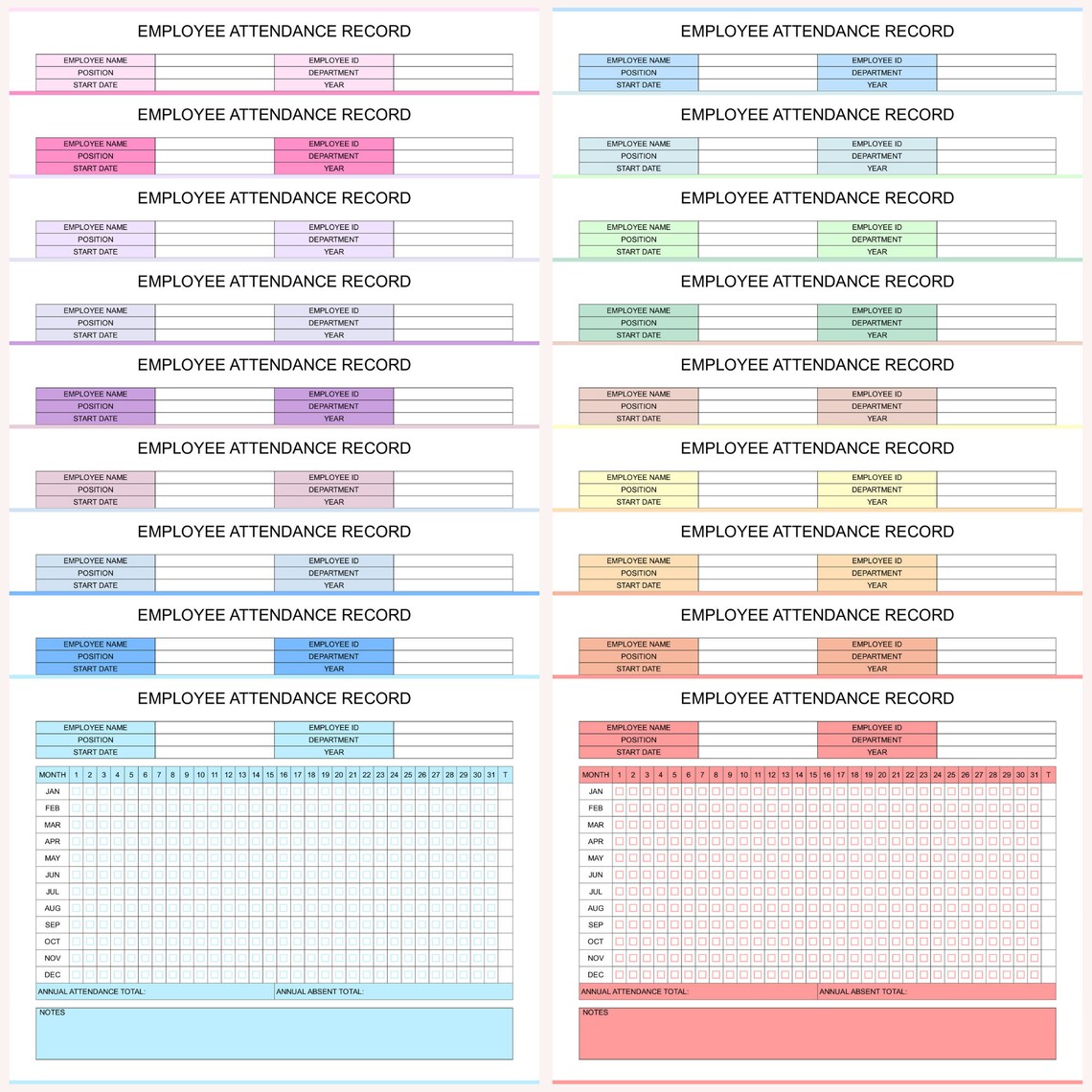 Editable Employee Attendance Record, Printable Absence Tracker ...