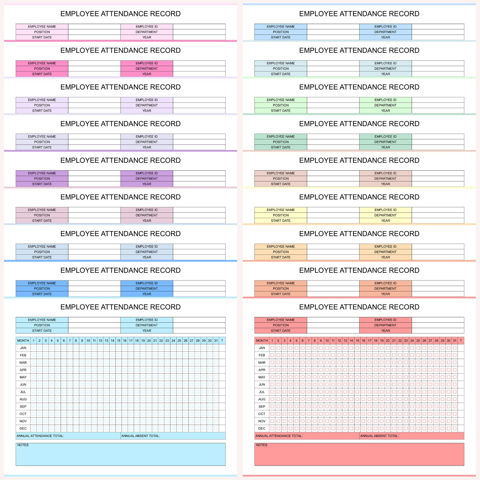 Editable Employee Attendance Record, Printable Absence Tracker ...