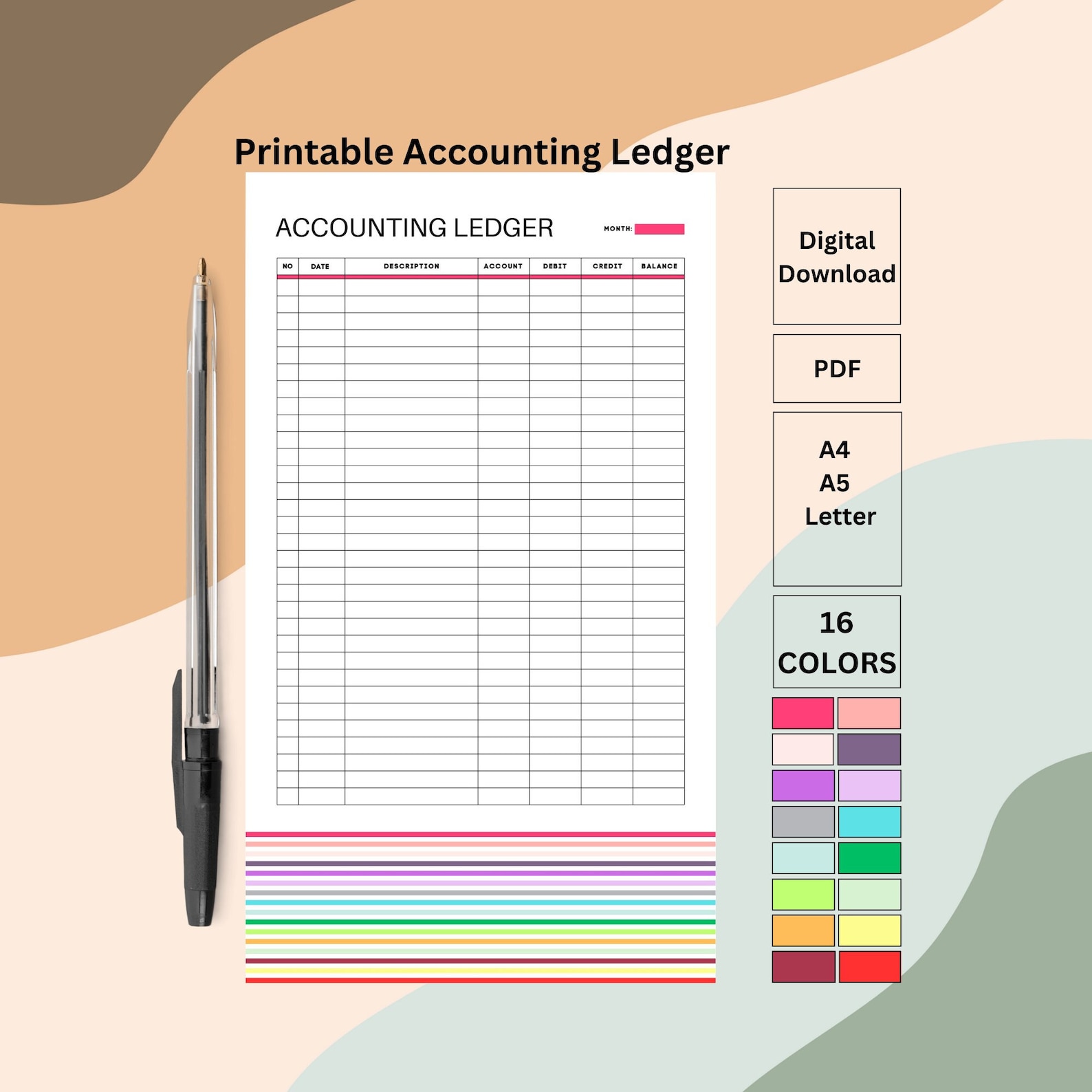 Printable Accounting Ledger, Log for Credits and Debits, General Ledger ...