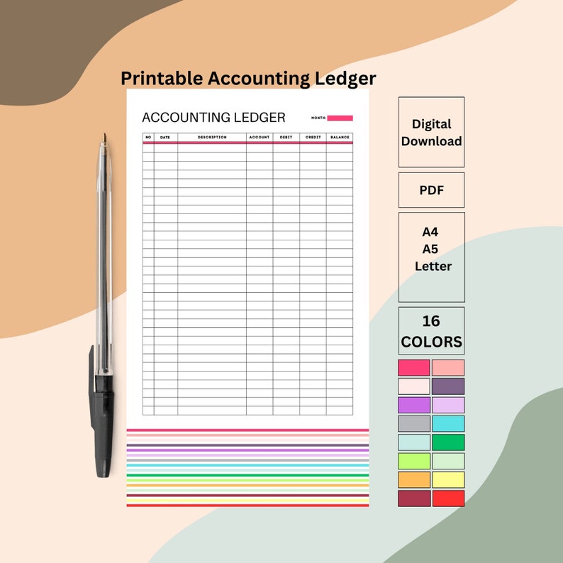 Printable Accounting Ledger, Log for Credits and Debits, General Ledger ...