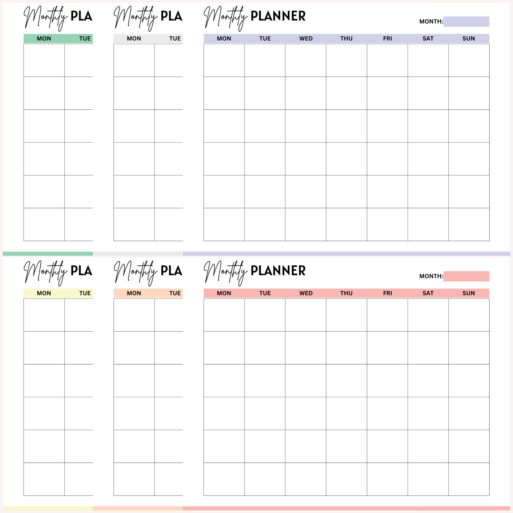 Printable Undated Monthly Planner, Monthly Calendar, Minimalist Planner ...