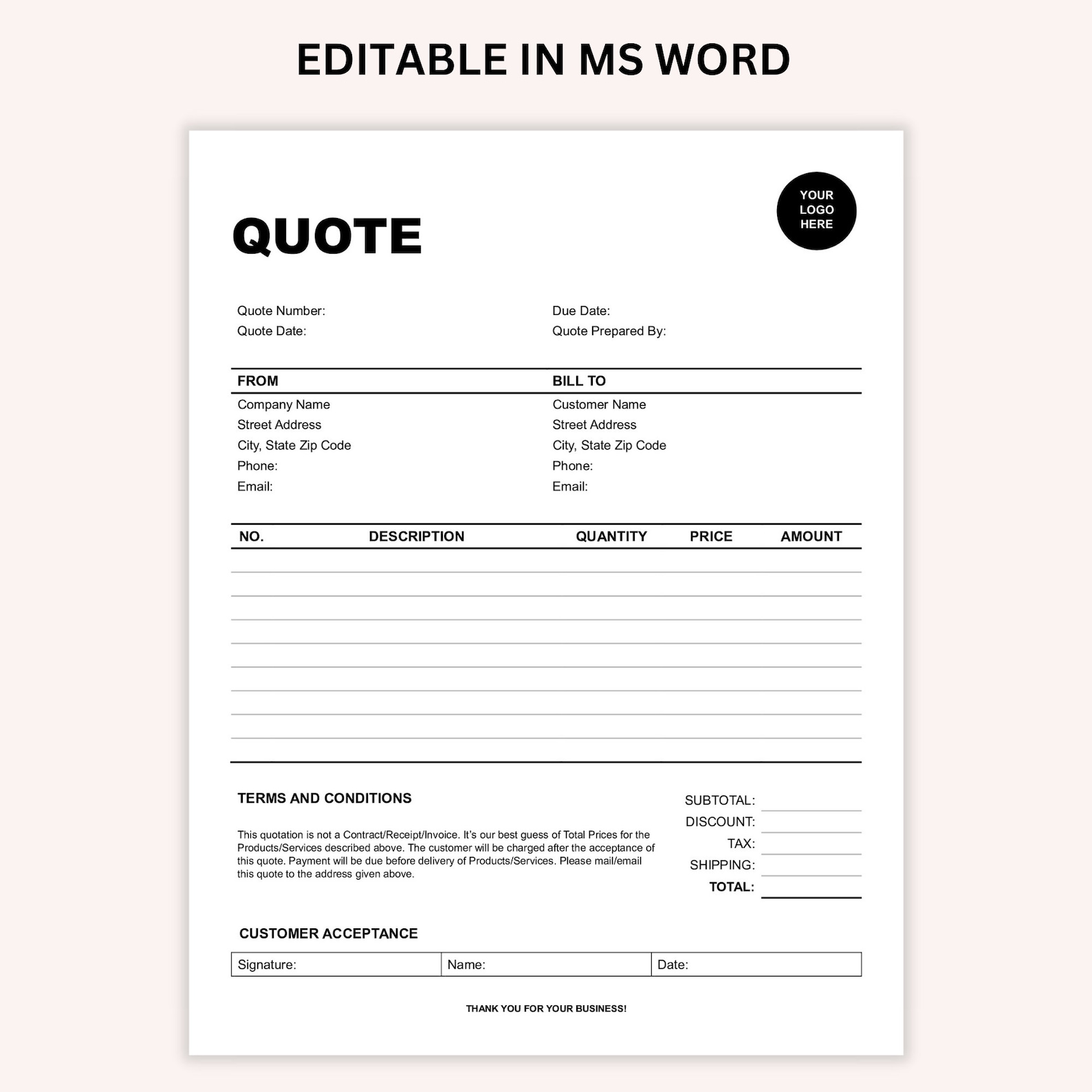 Editable Quote Template, Quote Form, Job Quote, Estimate Template ...