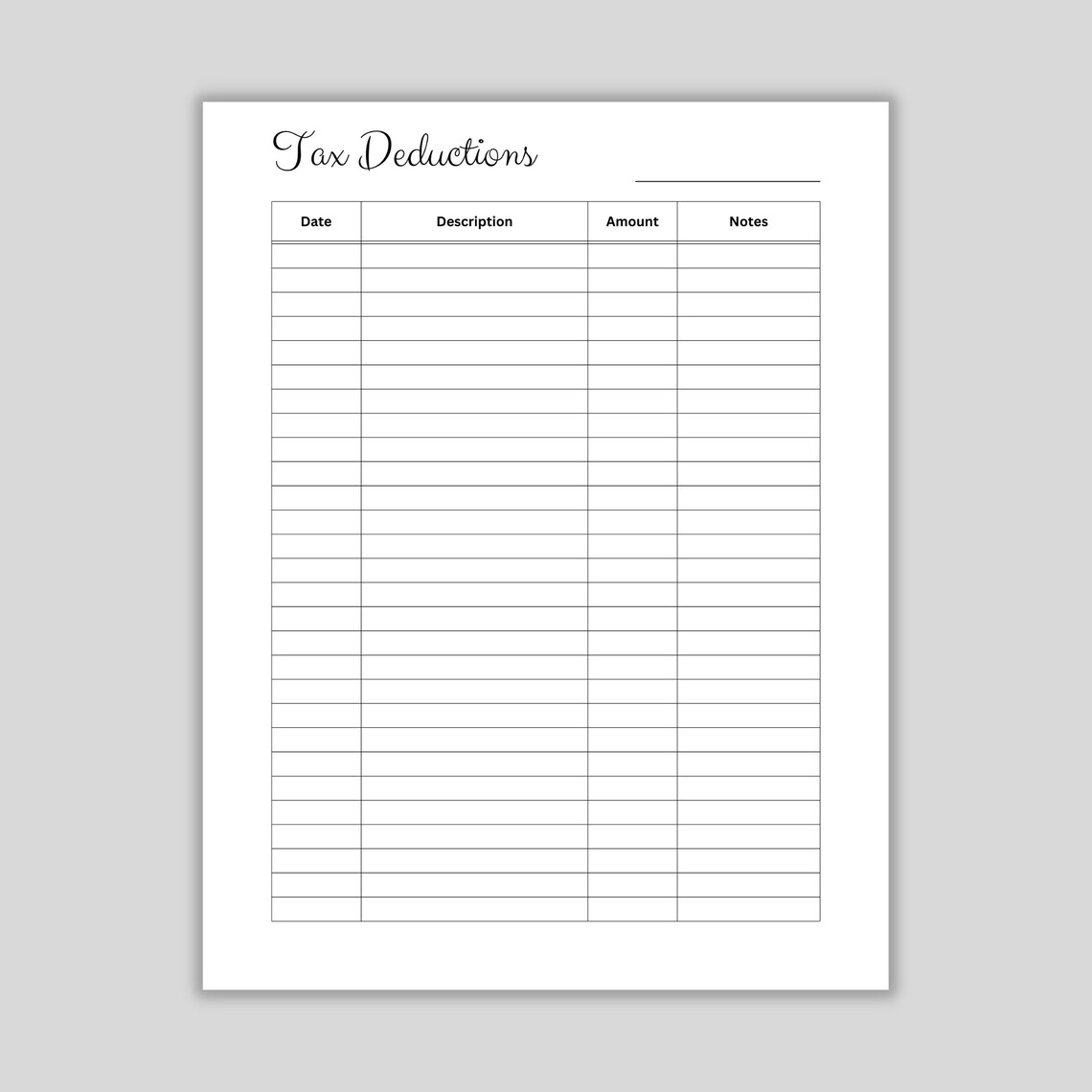 Printable Tax Deduction Tracker, Tax Organizer, Small Business Template ...