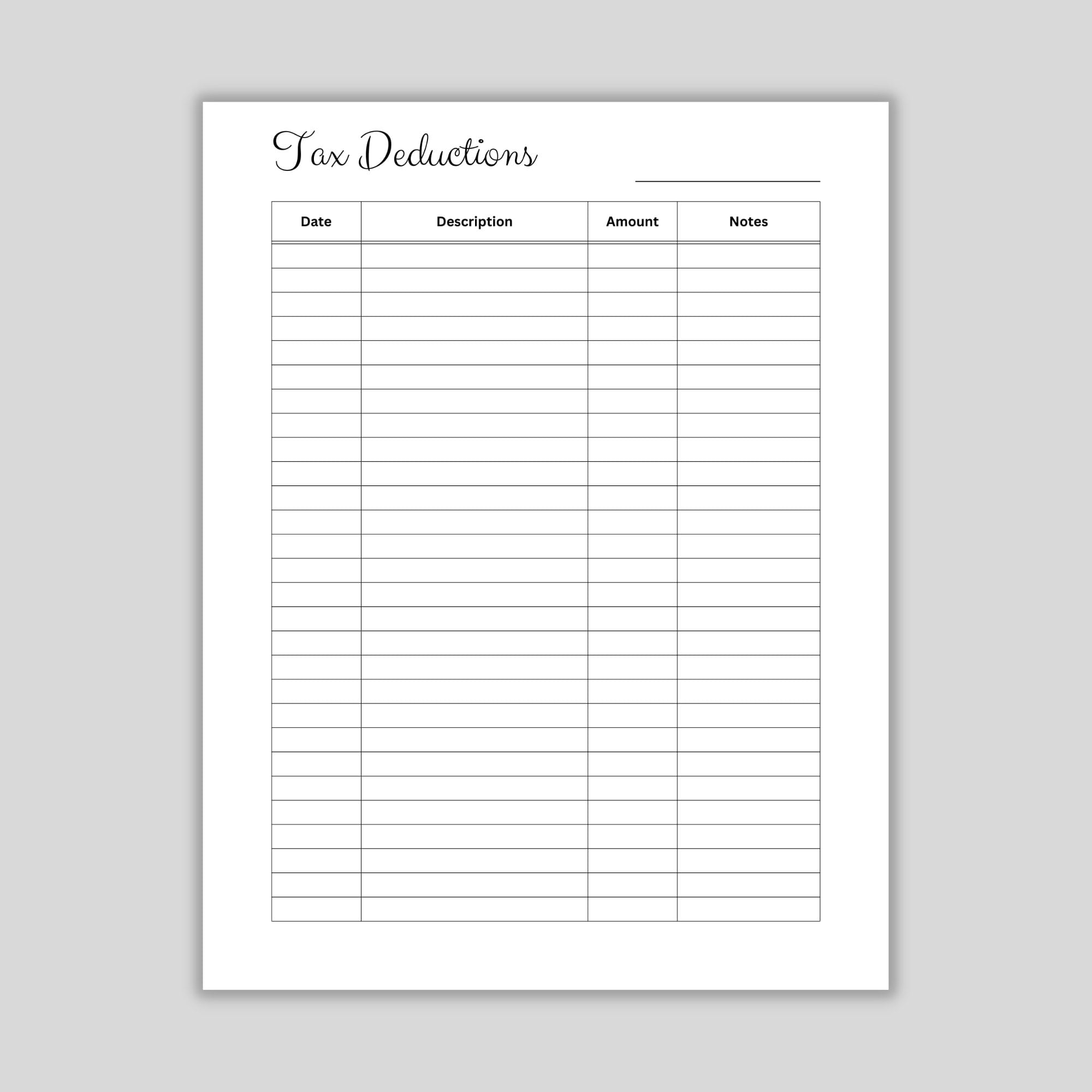 Printable Tax Deduction Tracker, Tax Organizer, Small Business Template ...