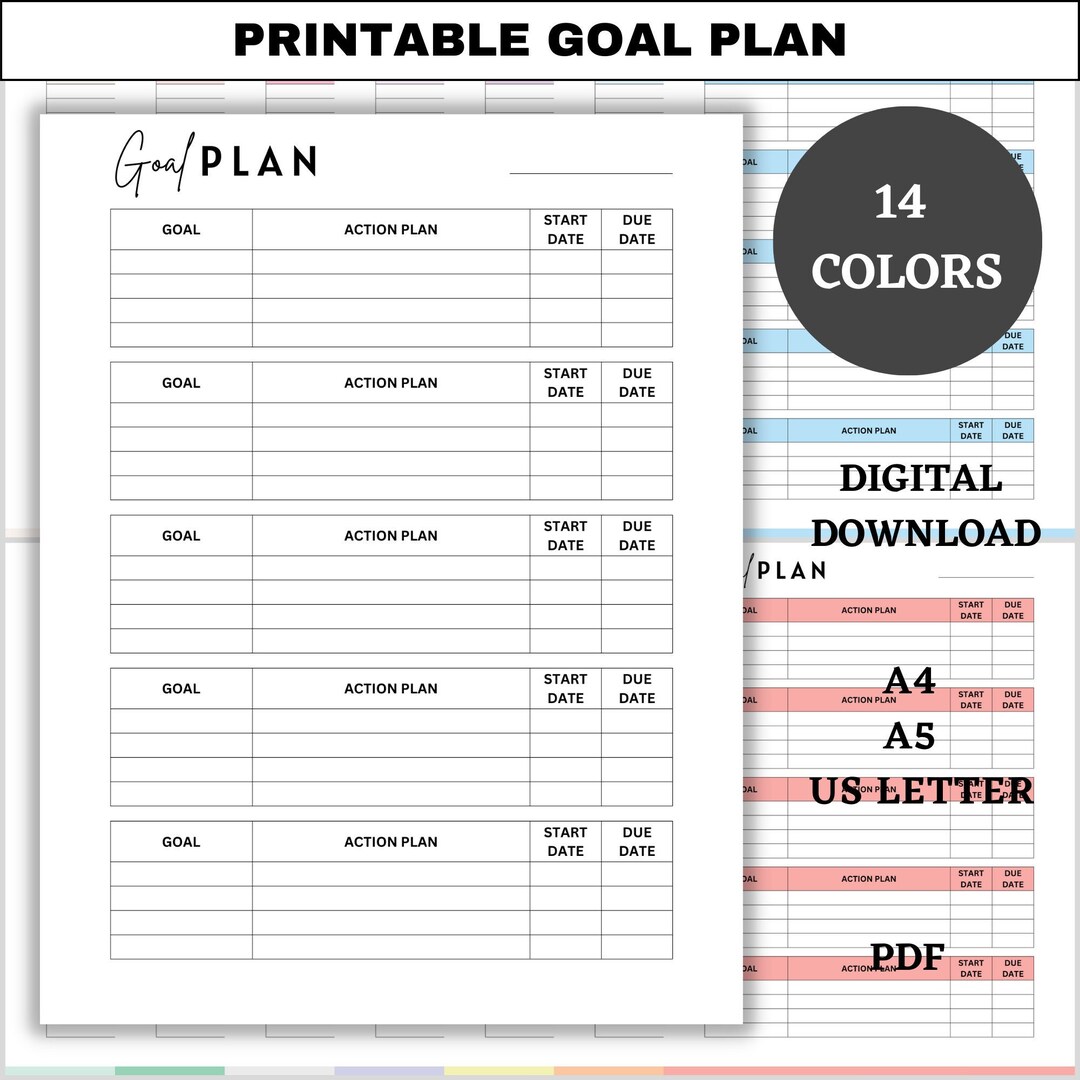Printable Goal Plan, Goal Tracker, Goal Journal, Goal Planning Template ...