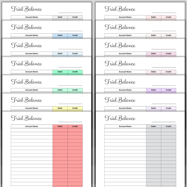 Printable Trial Balance, Accounting Sheet, Small Business Template ...