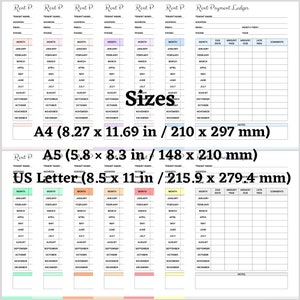 Printable Rent Payment Ledger, Monthly Rent Tracker, Rental Agreement ...