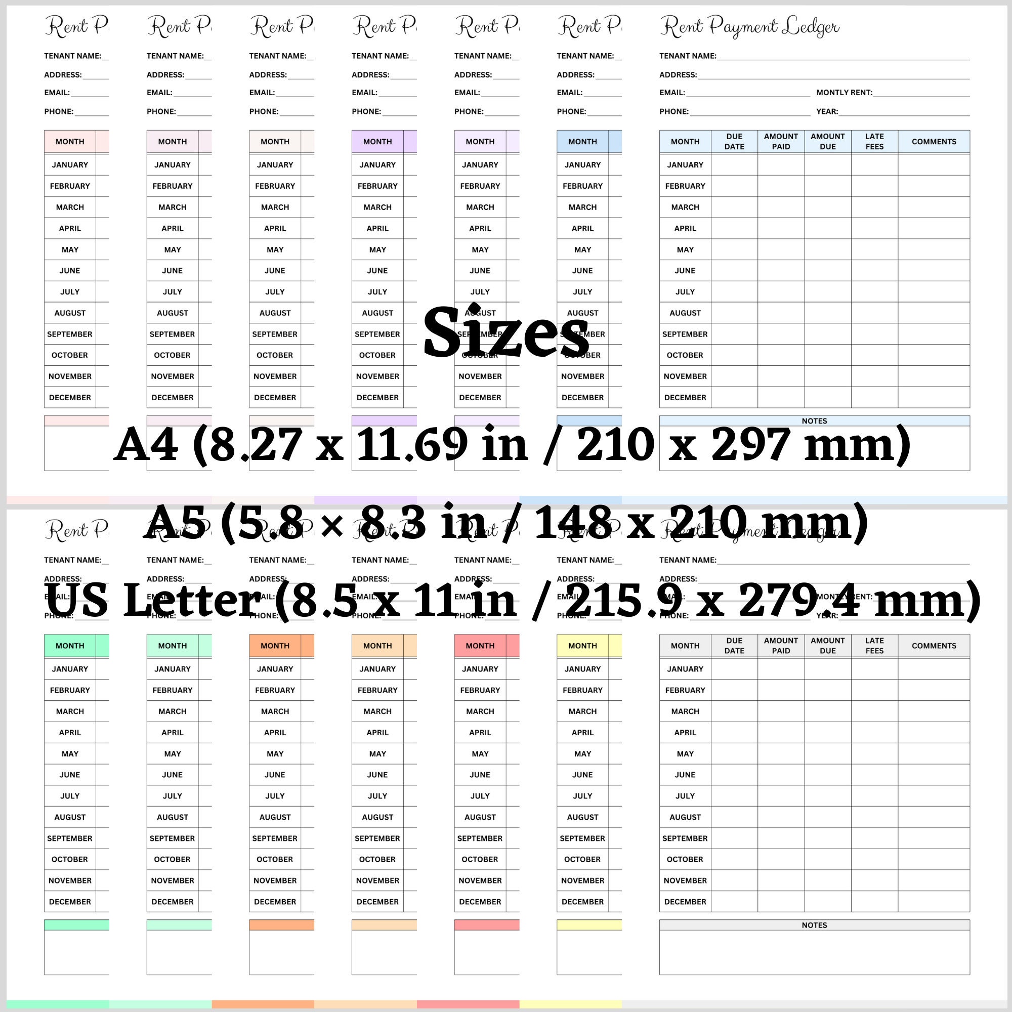 Printable Rent Payment Ledger, Monthly Rent Tracker, Rental Agreement ...