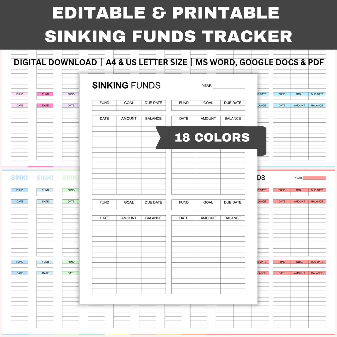 Editable Sinking Funds Tracker, Saving Challenge, Saving Recorder ...