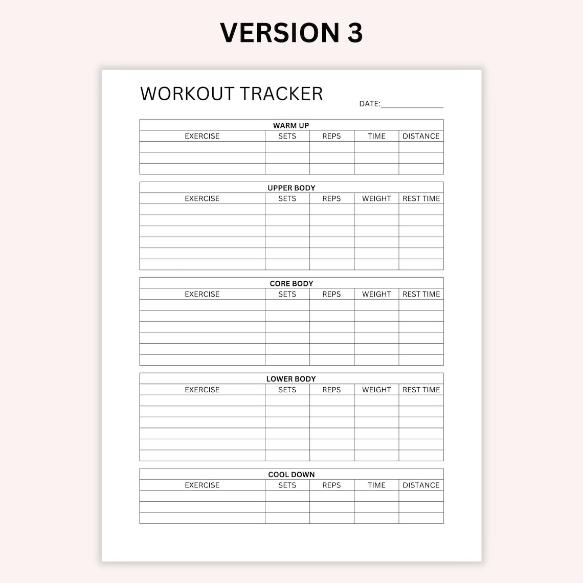 Printable Workout Tracker, Daily Workout Planner, Fitness Planner ...