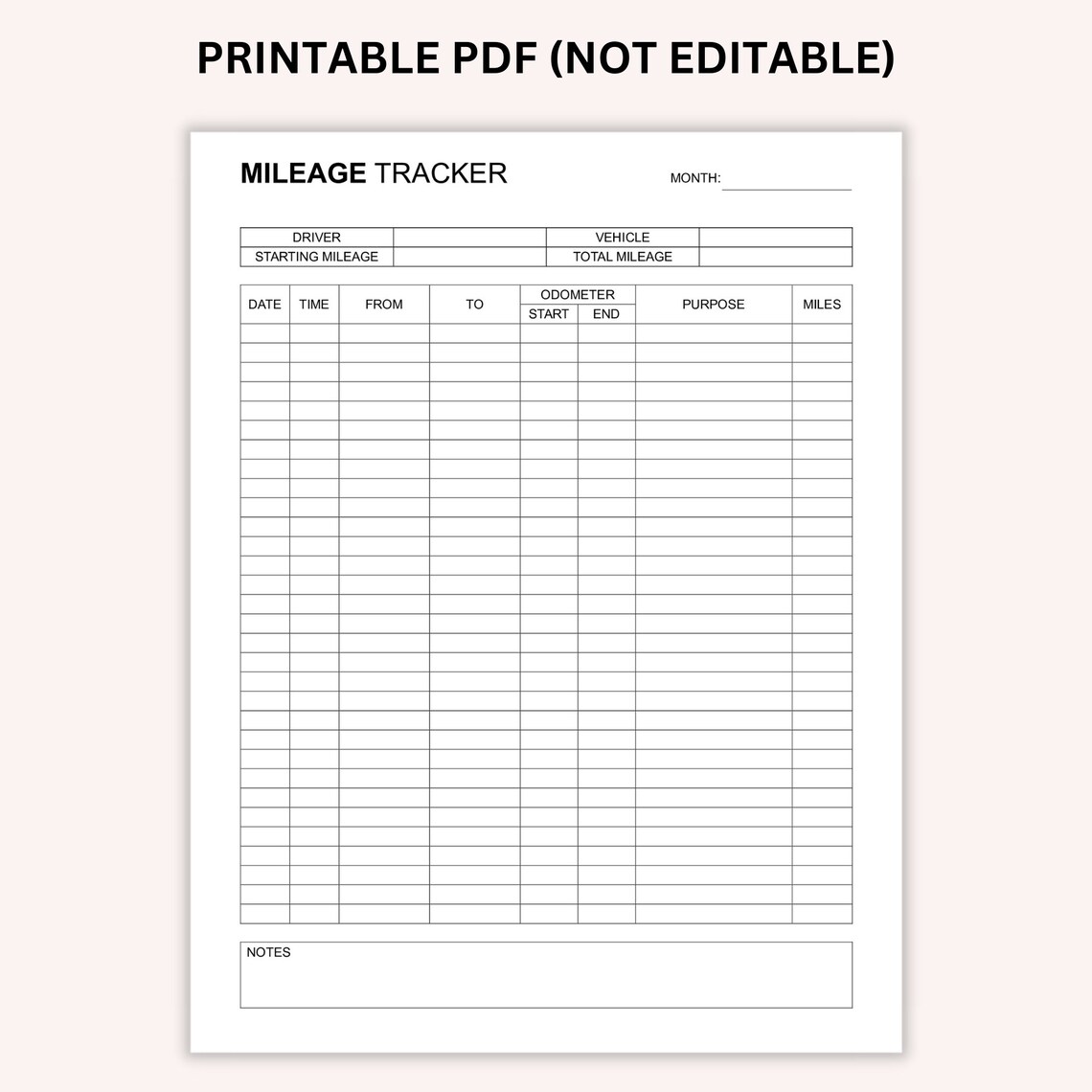Editable Mileage Tracker, Printable Mileage Log, Work Mileage, Monthly ...