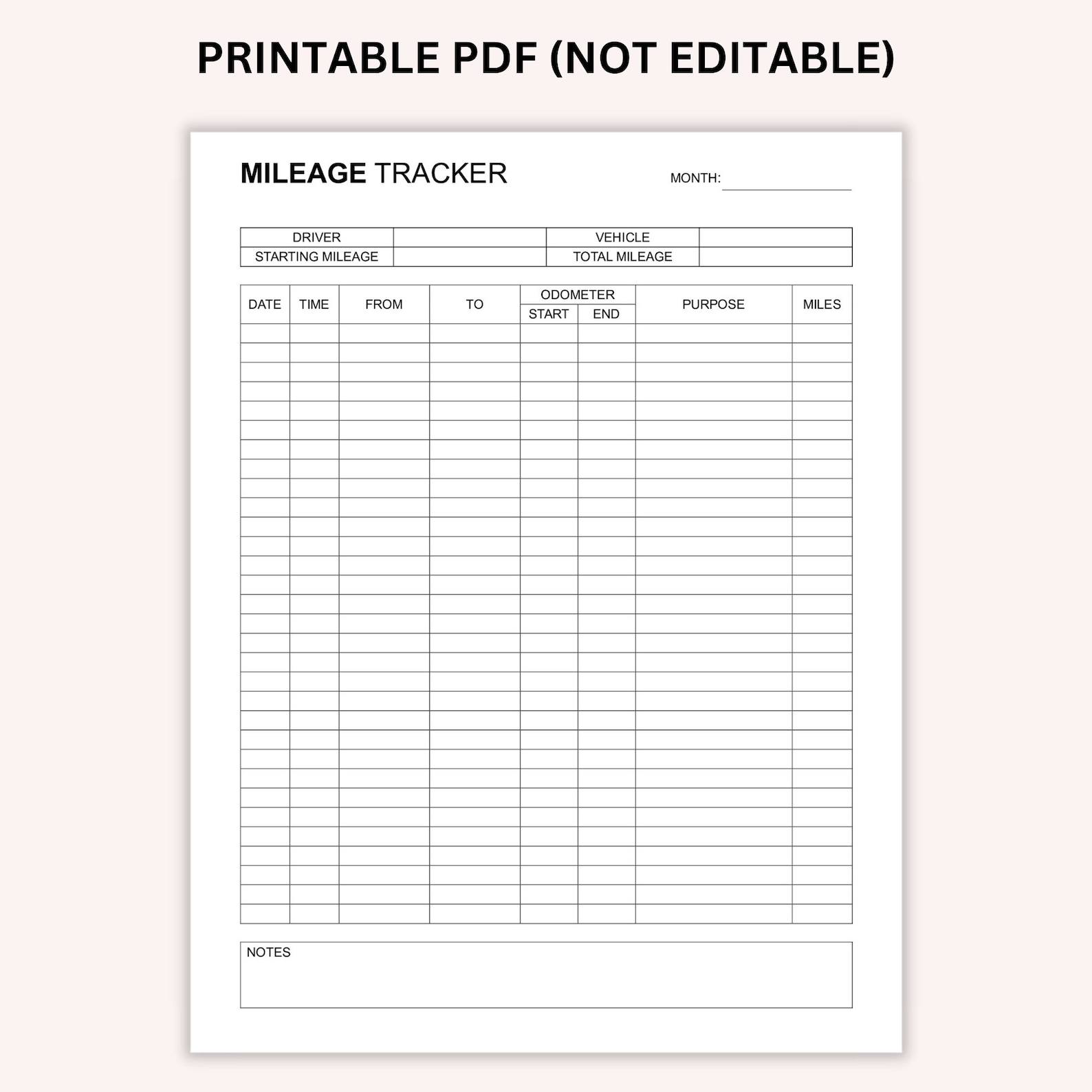 Editable Mileage Tracker, Printable Mileage Log, Work Mileage, Monthly Mileage Report Form ...