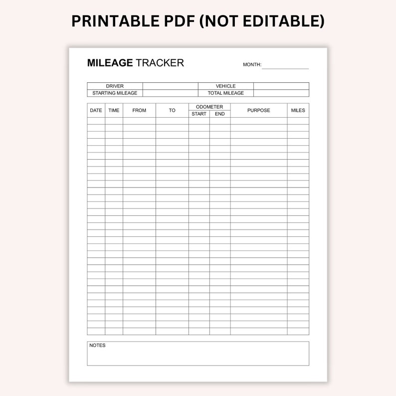 Editable Mileage Tracker, Printable Mileage Log, Work Mileage, Monthly ...