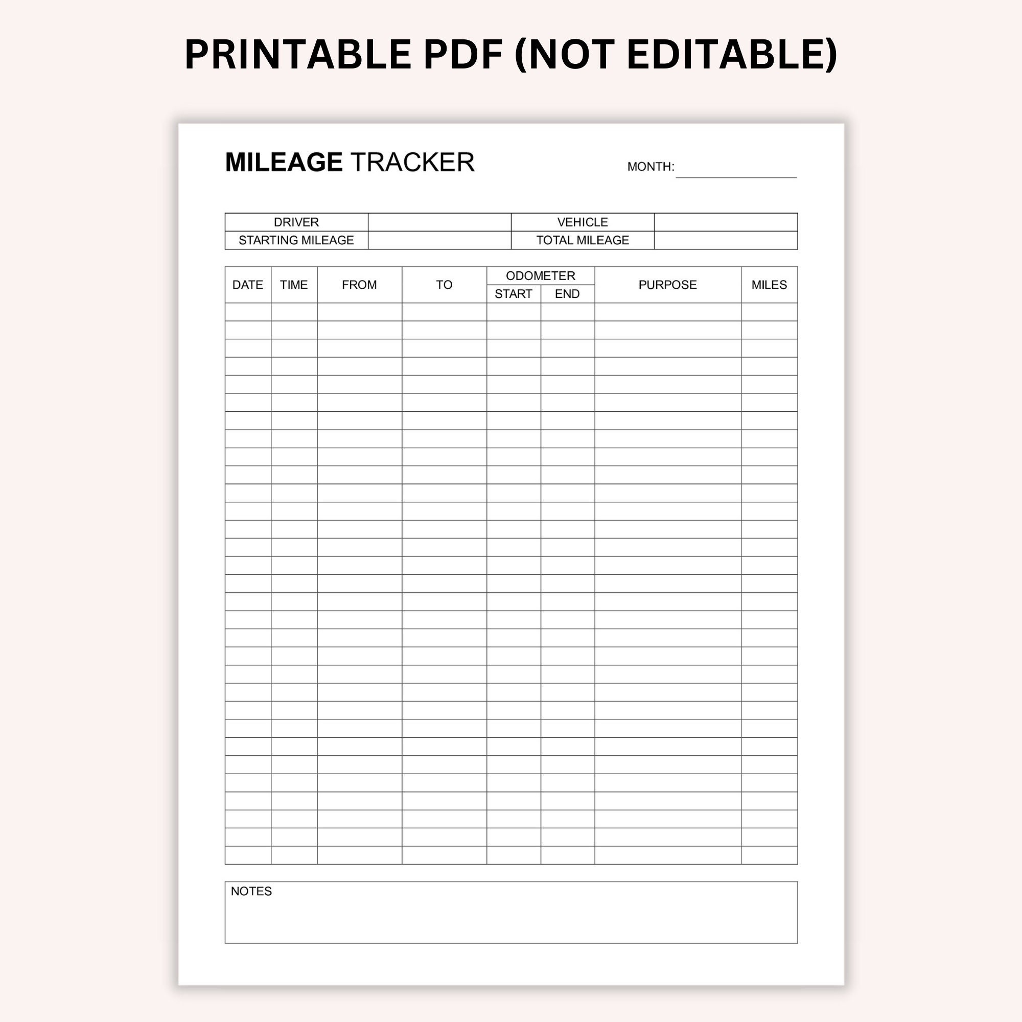 Editable Mileage Tracker, Printable Mileage Log, Work Mileage, Monthly ...
