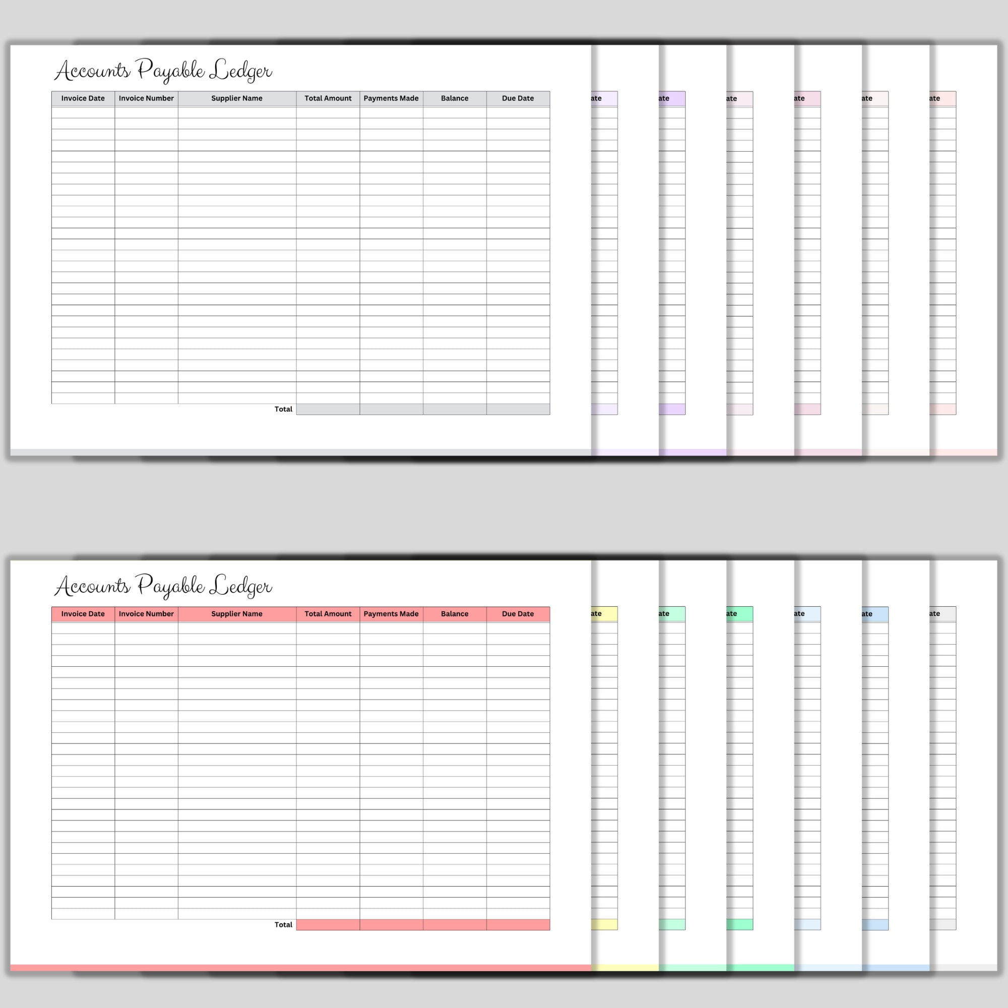 Printable Accounts Payable Ledger, Small Business Template, Bookkeeping ...