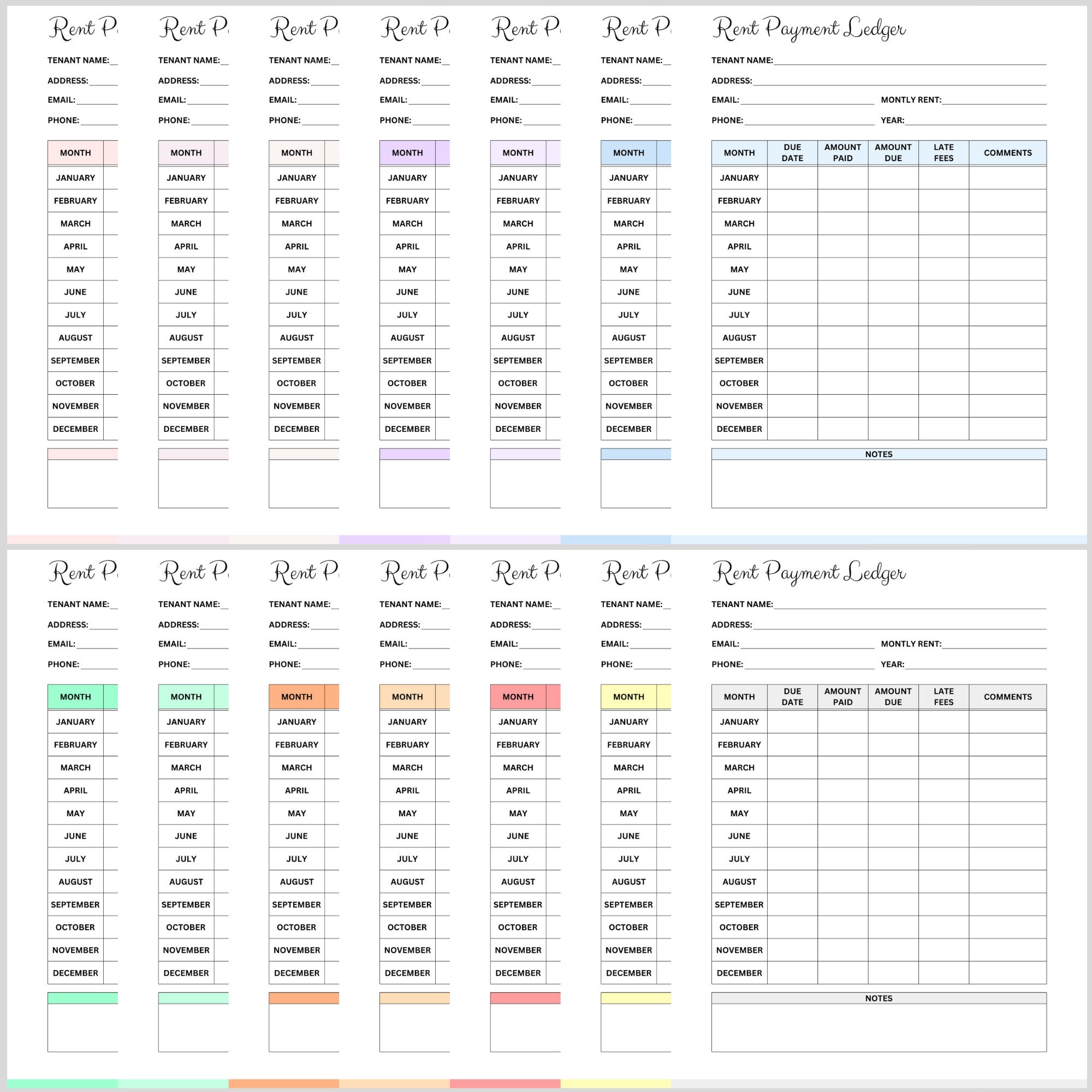 Printable Rent Payment Ledger, Monthly Rent Tracker, Rental Agreement ...