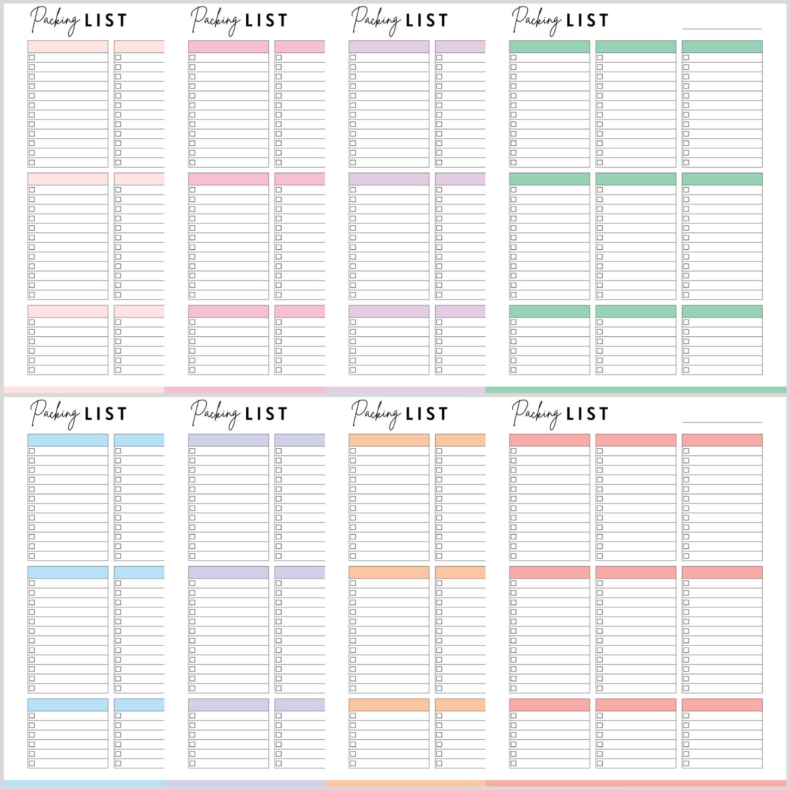 Printable Packing List, Blank Packing List, Vacation Packing List ...