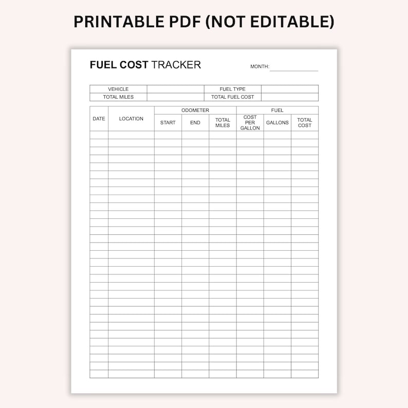 Editable Fuel Cost Tracker, Printable Gas Price Log, Fuel Expense ...