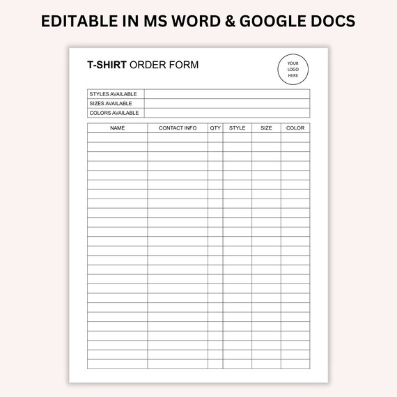T Shirt Order Form Template Google Docs