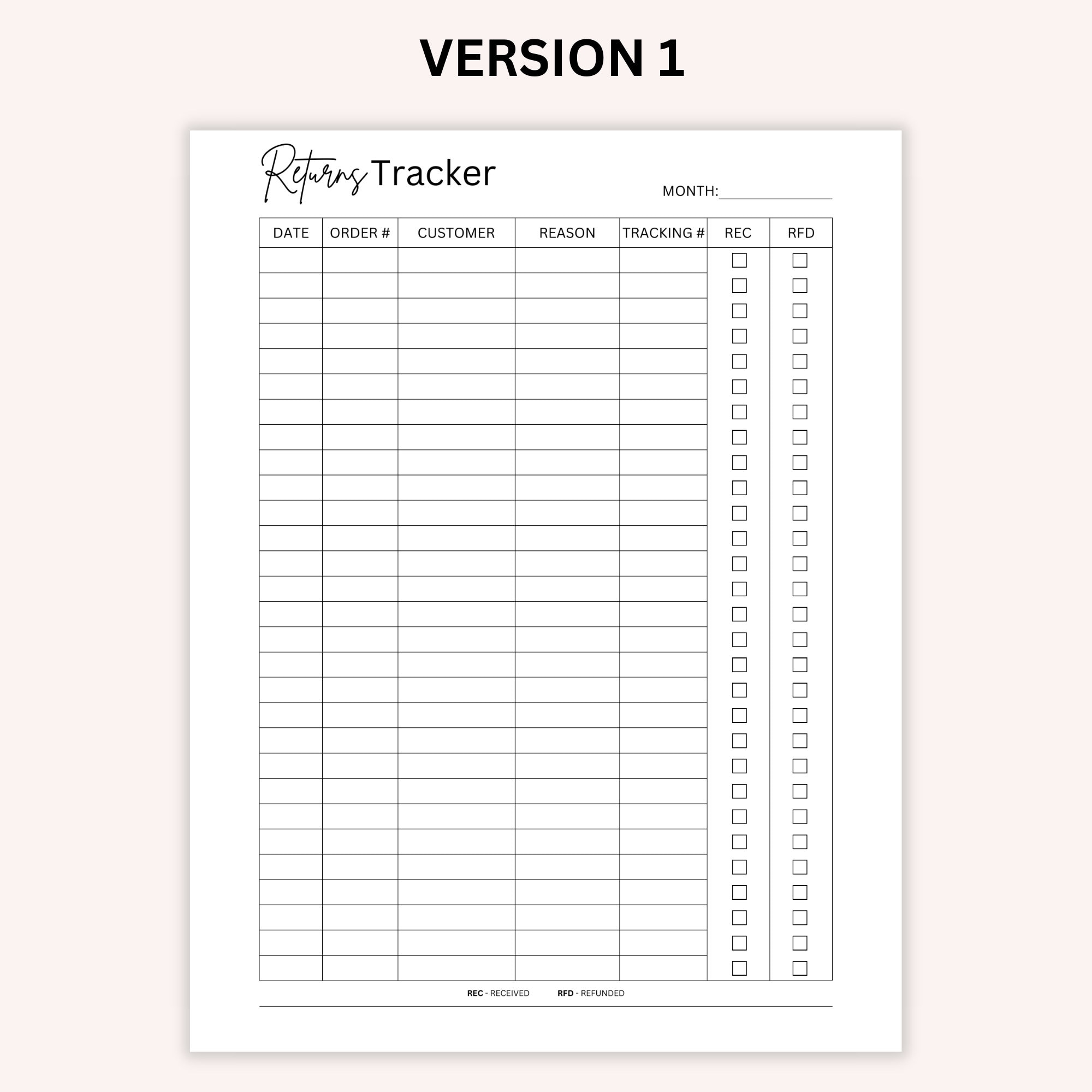 Printable Returns Tracker, Returns Template, Sales Tracking, Order ...
