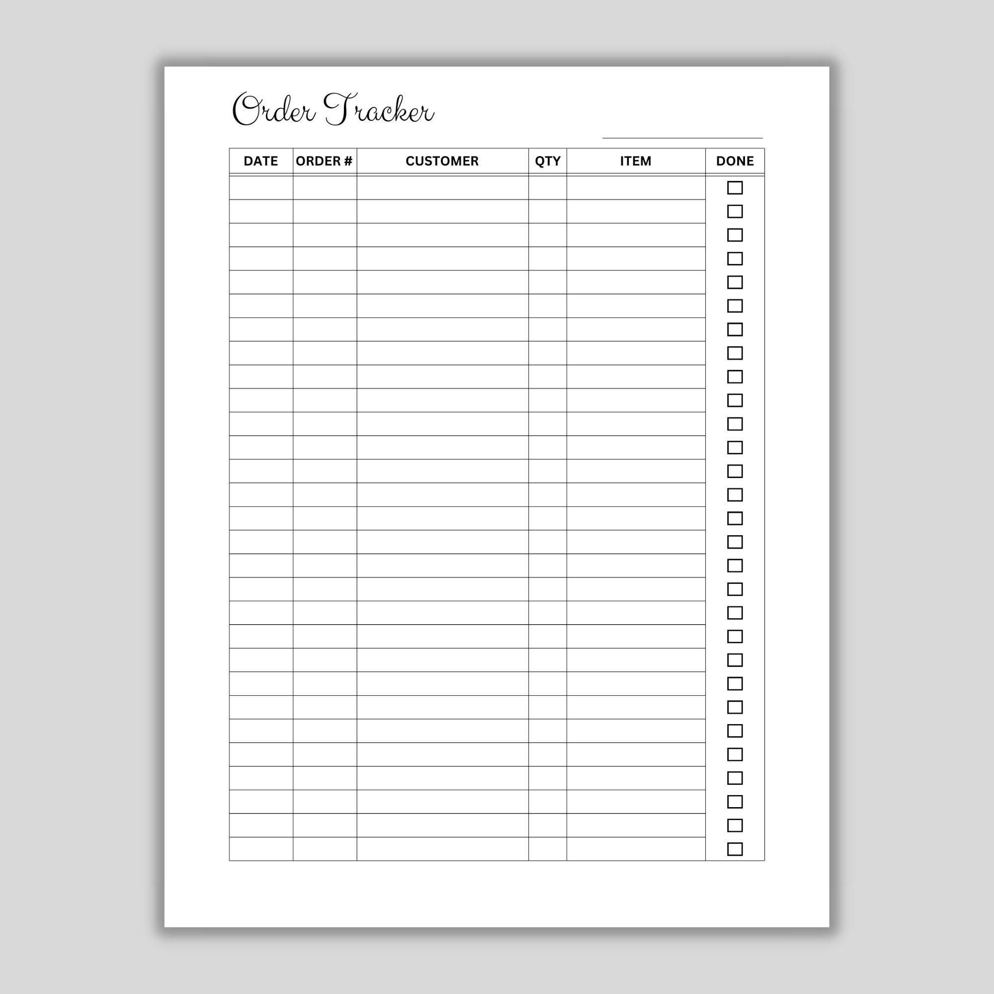 Printable Order Tracker, Order Log, Small Business Template, Financial ...