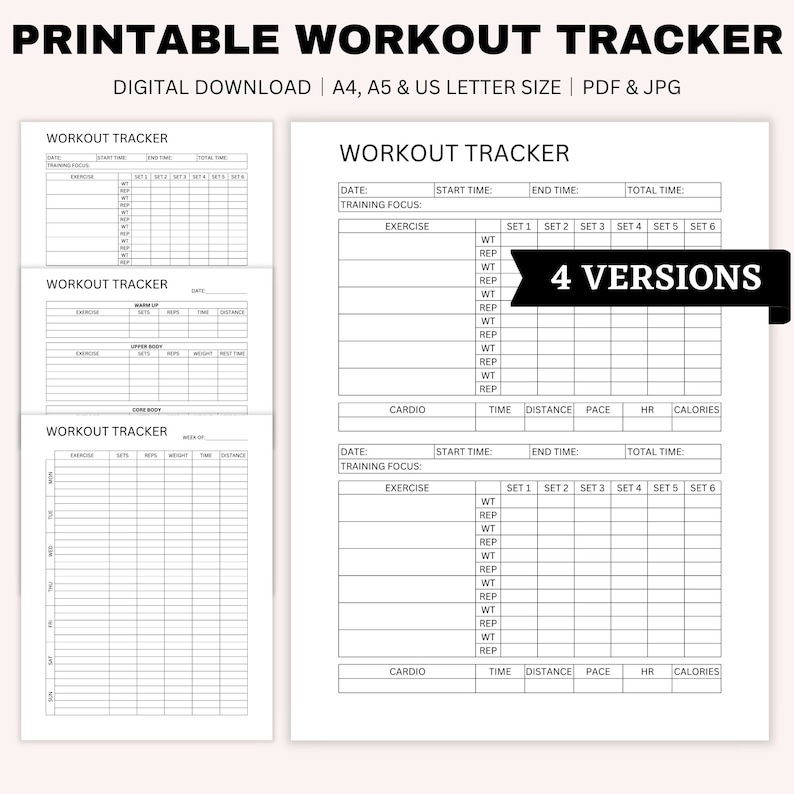Printable Workout Tracker, Daily Workout Planner, Fitness Planner ...