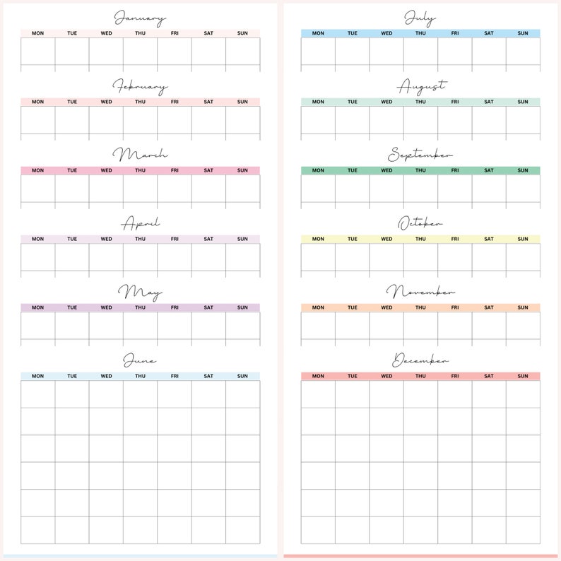 Printable Blank Monthly Calendar, Undated Calendar, Minimalist Planner ...