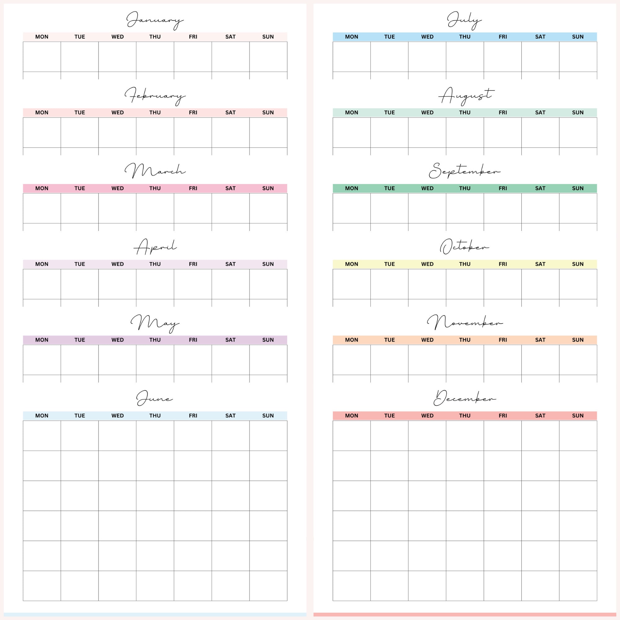 Printable Blank Monthly Calendar, Undated Calendar, Minimalist Planner ...