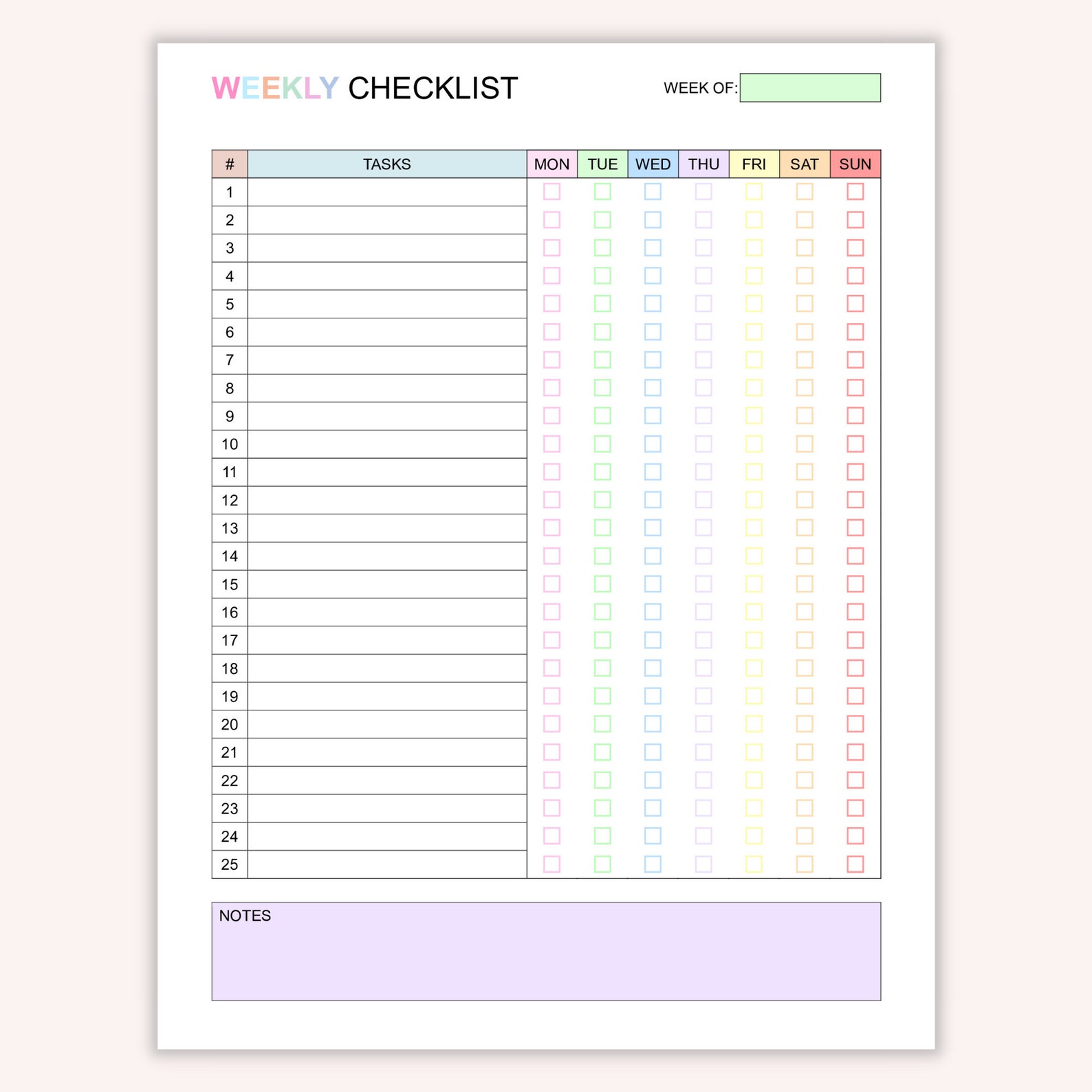 Editable Weekly Checklist, Printable Weekly to Do List, Weekly Task ...