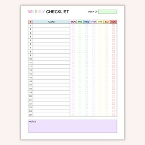 Editable Weekly Checklist, Printable Weekly to Do List, Weekly Task ...