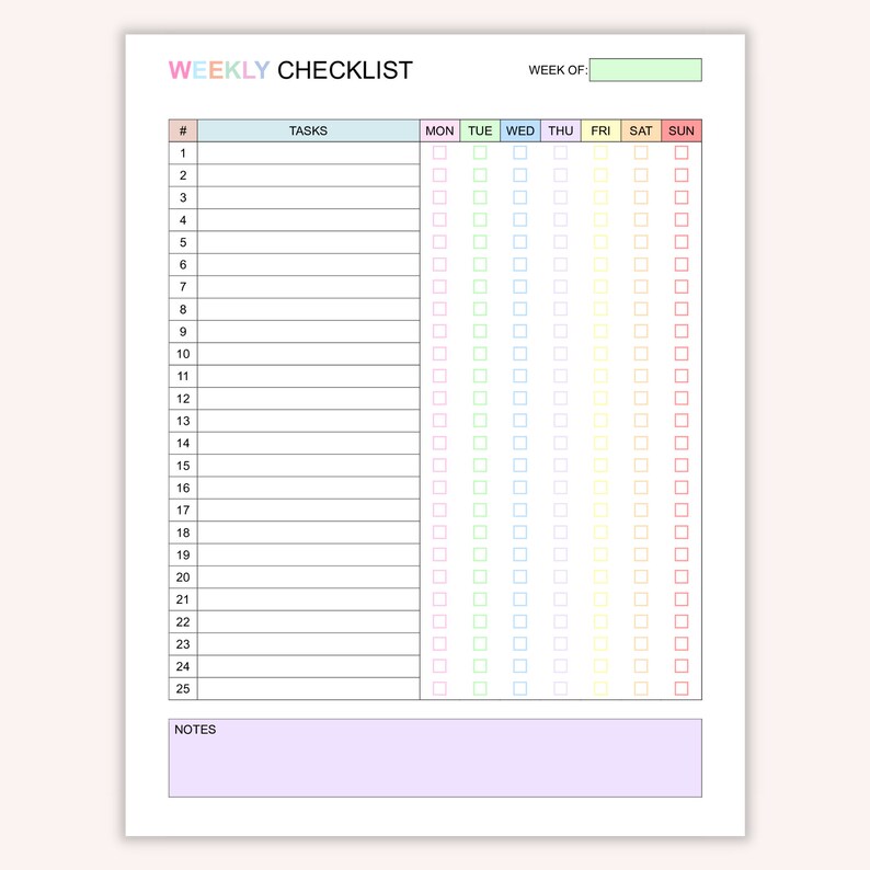 Editable Weekly Checklist, Printable Weekly to Do List, Weekly Task ...