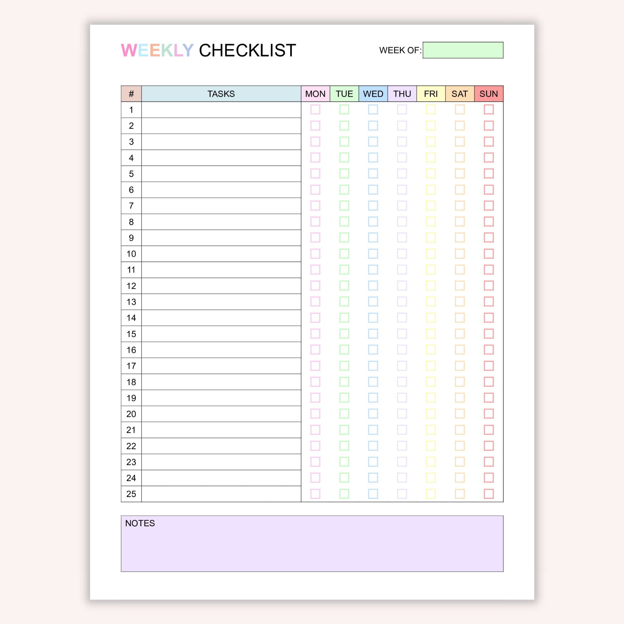 Editable Weekly Checklist, Printable Weekly to Do List, Weekly Task ...