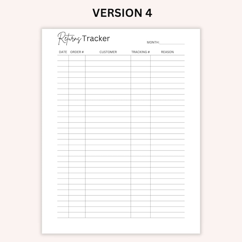 Printable Returns Tracker, Returns Template, Sales Tracking, Order ...