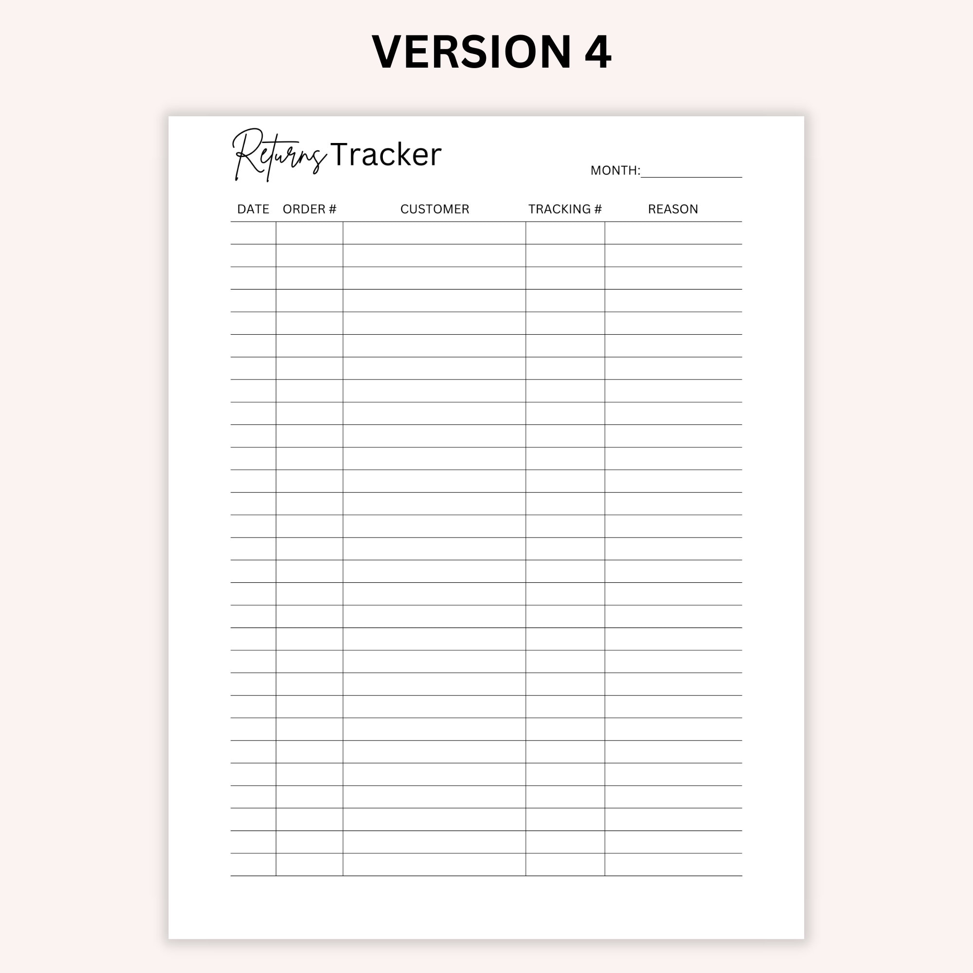Printable Returns Tracker, Returns Template, Sales Tracking, Order ...