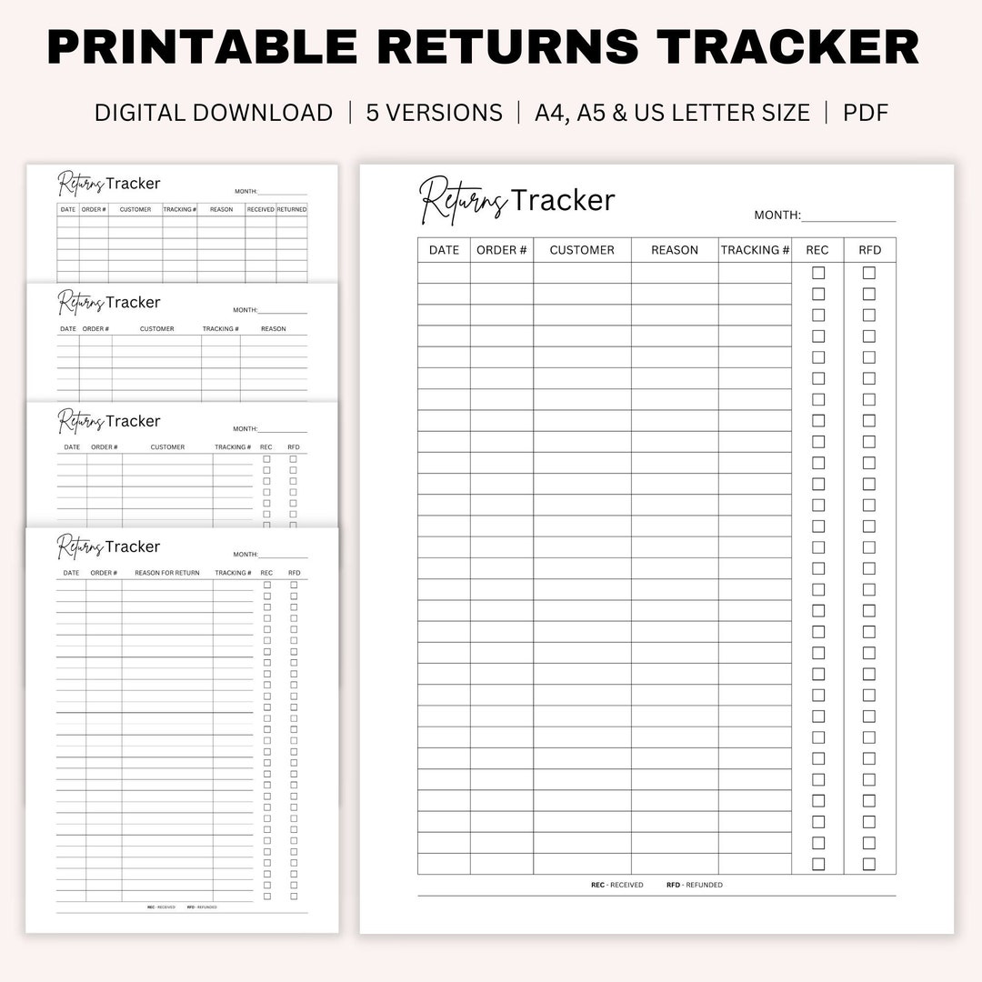 Printable Returns Tracker, Returns Template, Sales Tracking, Order ...