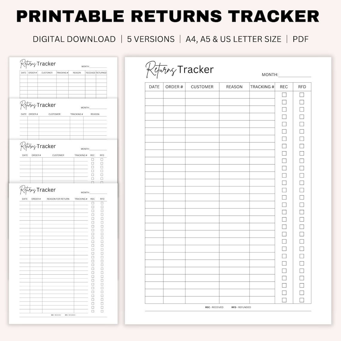 Printable Returns Tracker, Returns Template, Sales Tracking, Order ...
