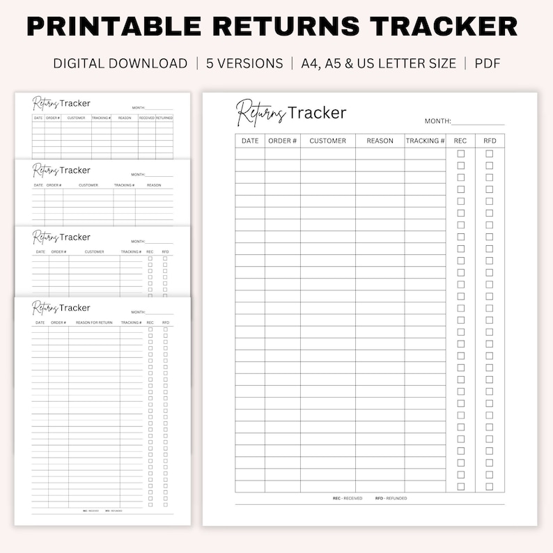 Printable Returns Tracker, Returns Template, Sales Tracking, Order ...