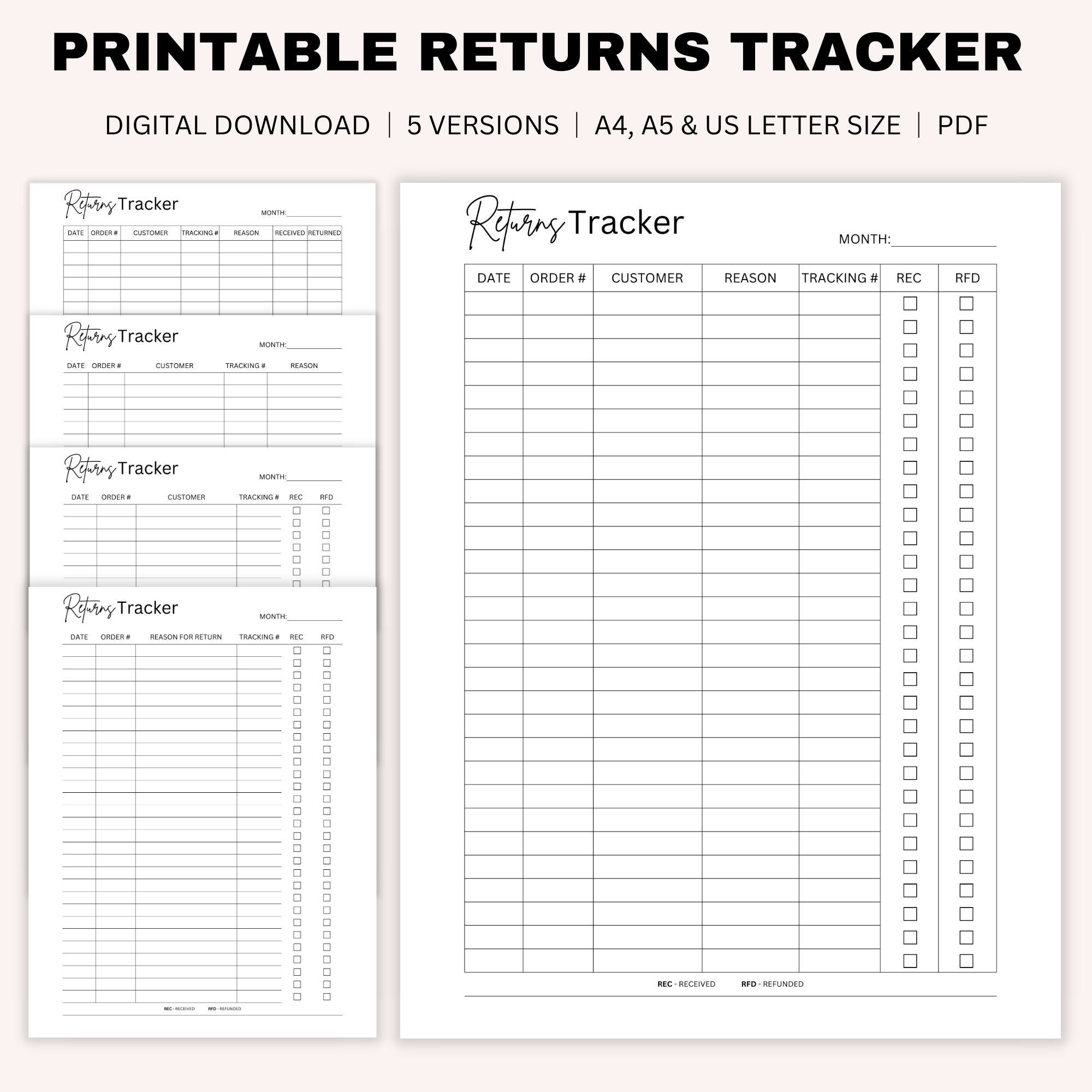 Printable Returns Tracker, Returns Template, Sales Tracking, Order ...