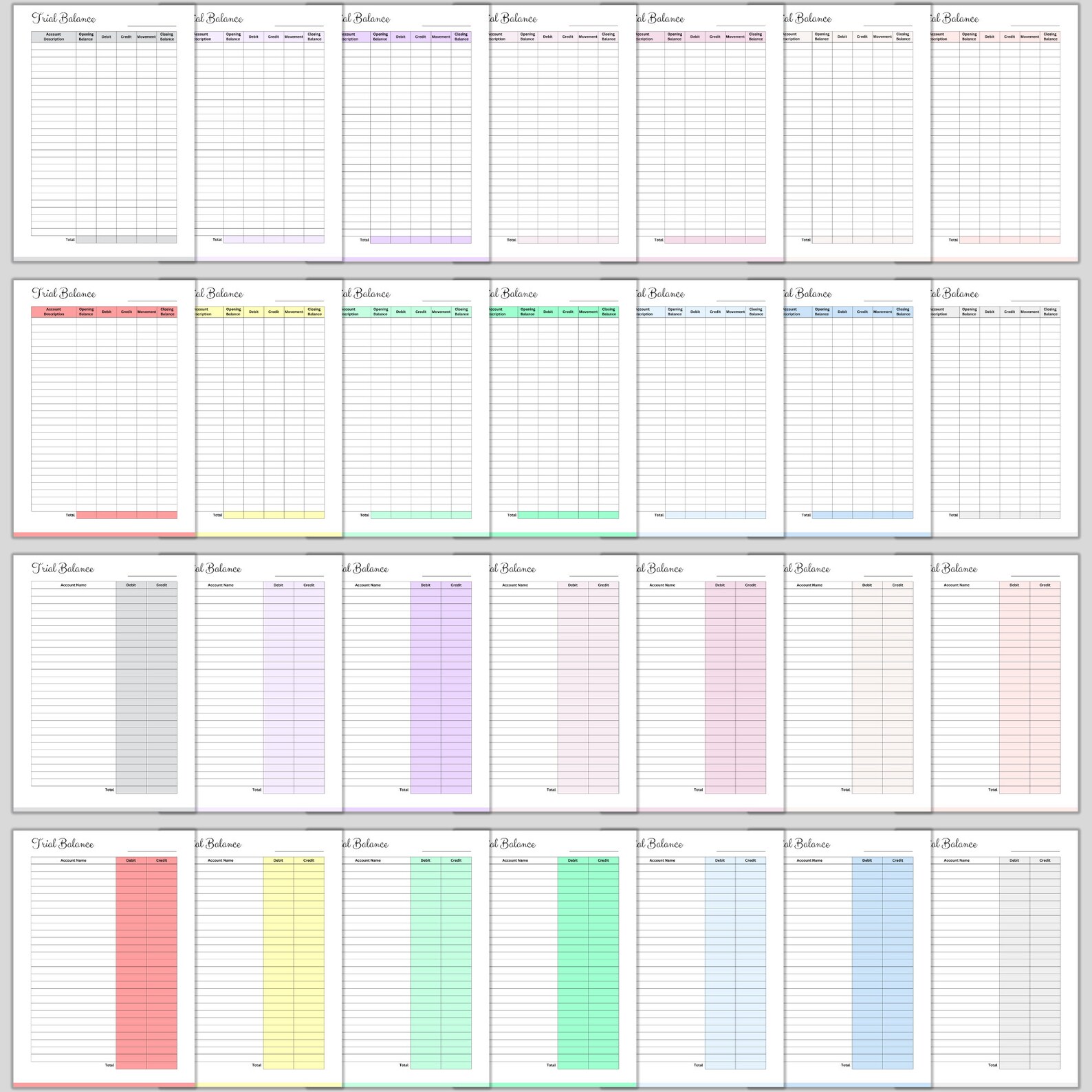 Printable Trial Balance, Accounting Sheet, Small Business Template ...