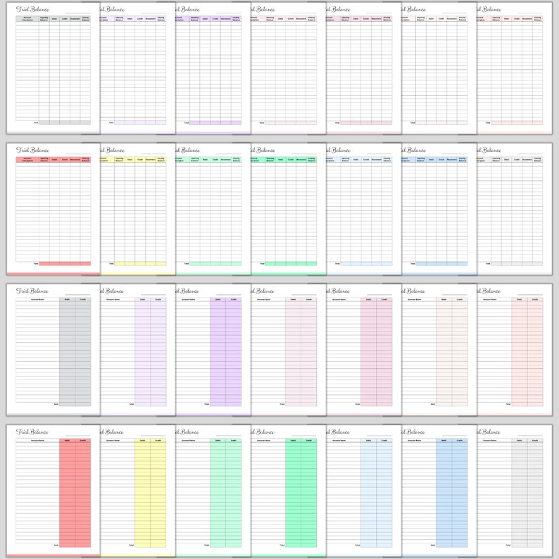 Printable Trial Balance, Accounting Sheet, Small Business Template ... Printable Trial Balance, Accounting Sheet, Small Business Template ...