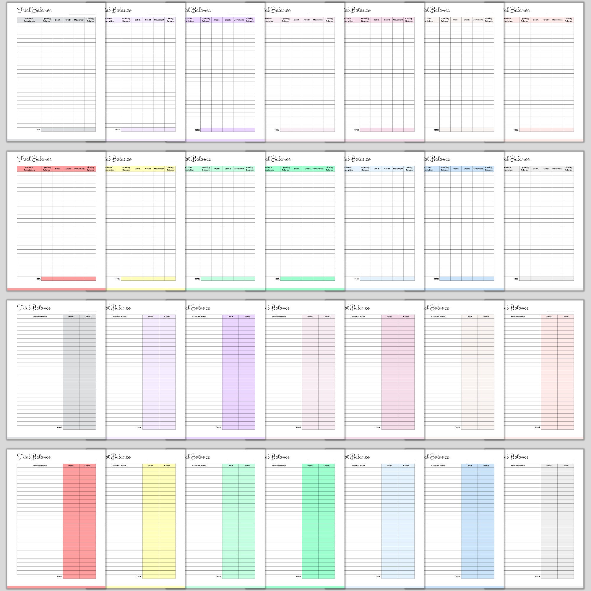 Printable Trial Balance, Accounting Sheet, Small Business Template ...