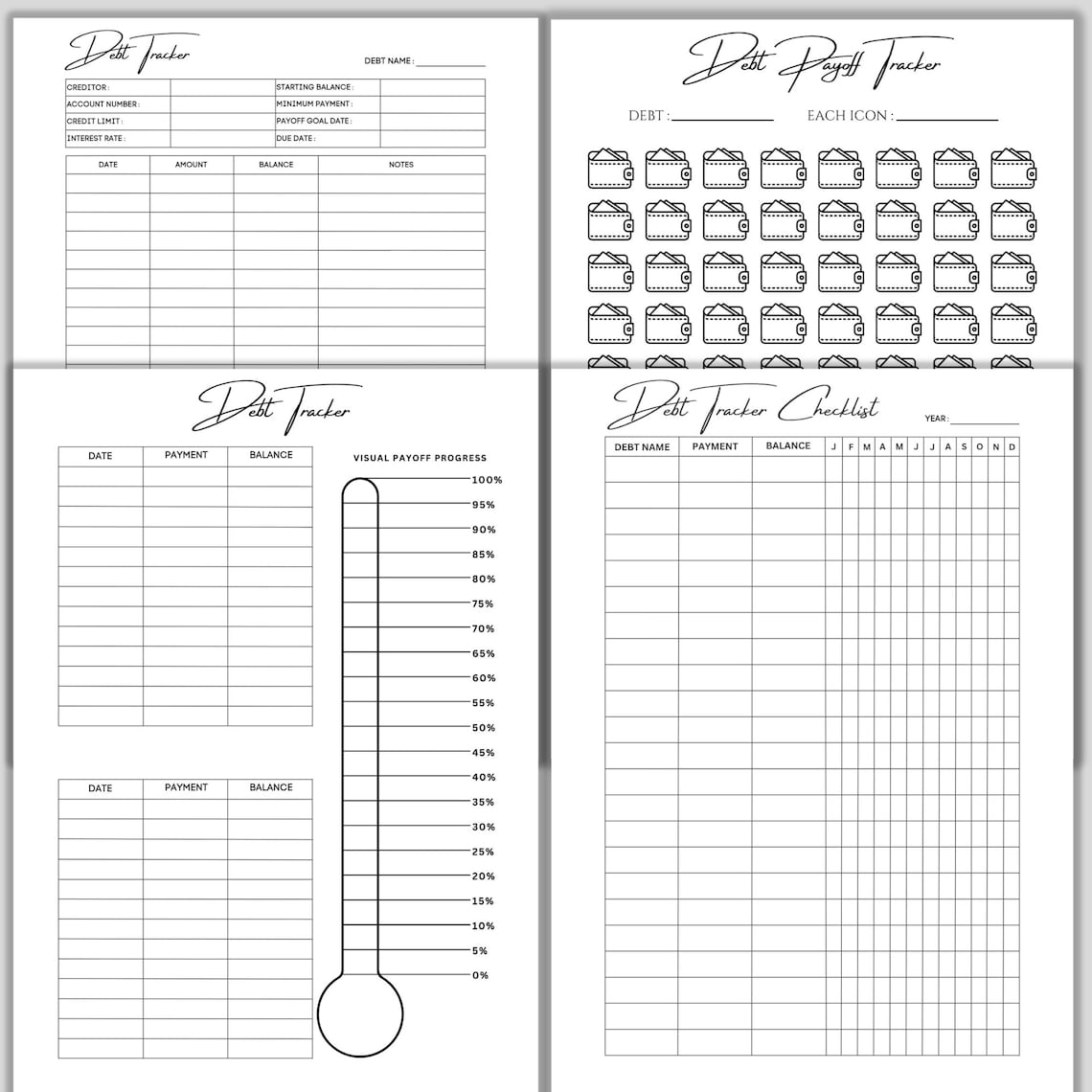 Printable Debt Tracker Bundle of 11, Debt Payment Tracker, Debt Payoff ...