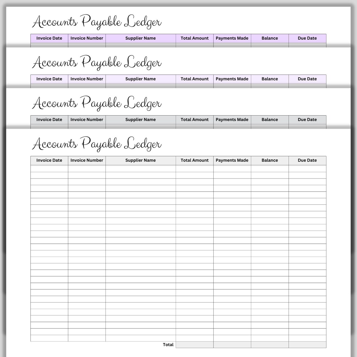 Printable Accounts Payable Ledger, Small Business Template, Bookkeeping ...