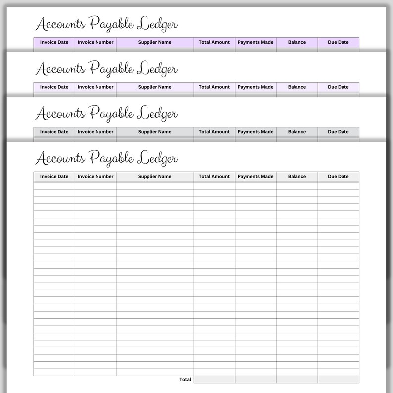 Printable Accounts Payable Ledger, Small Business Template, Bookkeeping ...