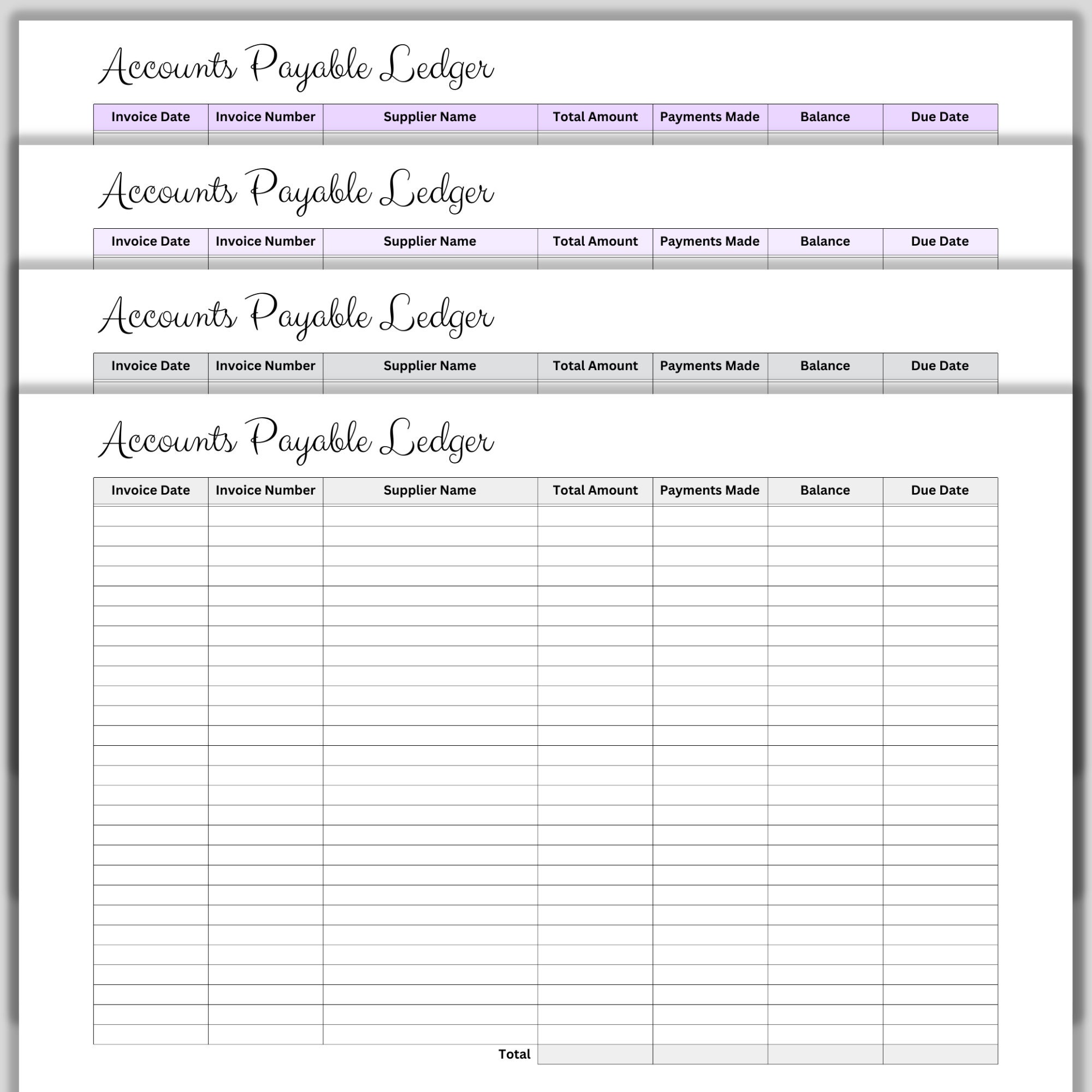 Printable Accounts Payable Ledger, Small Business Template, Bookkeeping ...